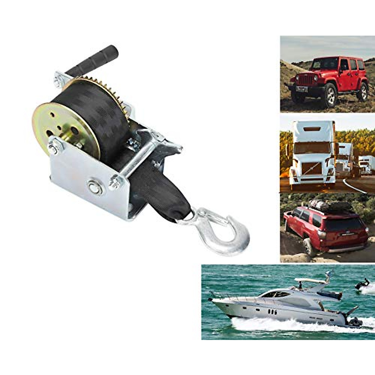 VOWAGH 600lbs 26FT 2" Hand Winch Hand Crank Strap Gear Winch Fit for ATV Boat Trailer Heavy Duty