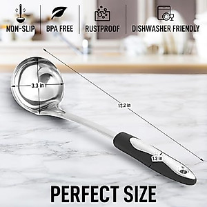 Zulay Kitchen (12 Inch) Stainless Steel Soup Ladle - Durable Rust Proof Soup Ladle With Ergonomic Handle - Soup Serving Spoon Ladles For Cooking, Gravy, Sauces, and More