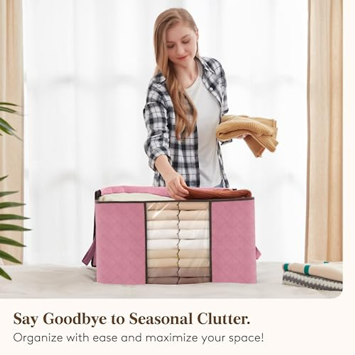 Lifewit 90L Large Storage Bags, 6 Pack Closet Organizers and Storage, Clothes Storage Bins with Lids, Foldable Storage Containers with Reinforced Handles for Clothing, Blanket, Bedding, Comforter Pink