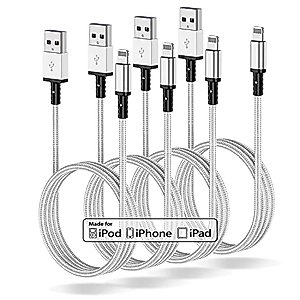 4 Pack 6ft iPhone Charger Cable, [Apple MFi Certified] Long USB A Lightning to Cable 6 Feet, 6 Foot Nylon Fast Apple Charging Cable Cord for Apple iPhone 12/11 Pro/11/XS MAX/XR/8/7/6s/6/5S/SE iPad