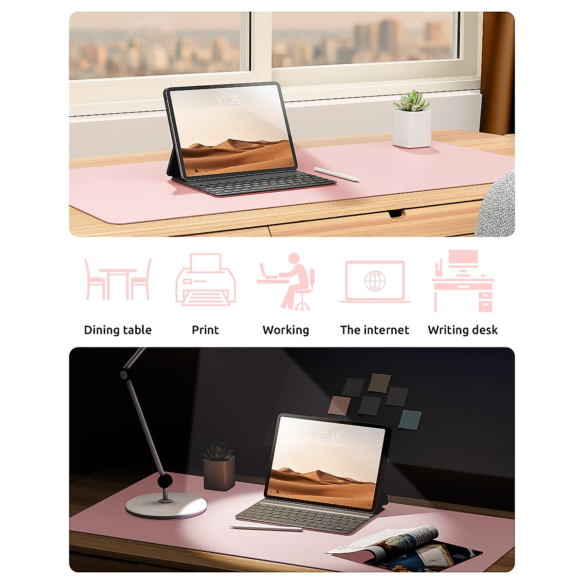 YSAGi Leather Desk Protector, Office Mat, Large Mouse Mat, Non-Slip PU Leather Blotter, Laptop Pad, Waterproof Writing Pad for Office and Home (Light Pink, 23.6" x 13.8")