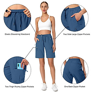 Women's Lightweight Hiking Cargo Shorts Quick Dry Athletic Shorts for Camping Travel Golf with Zipper Pockets Water Resistant Blue