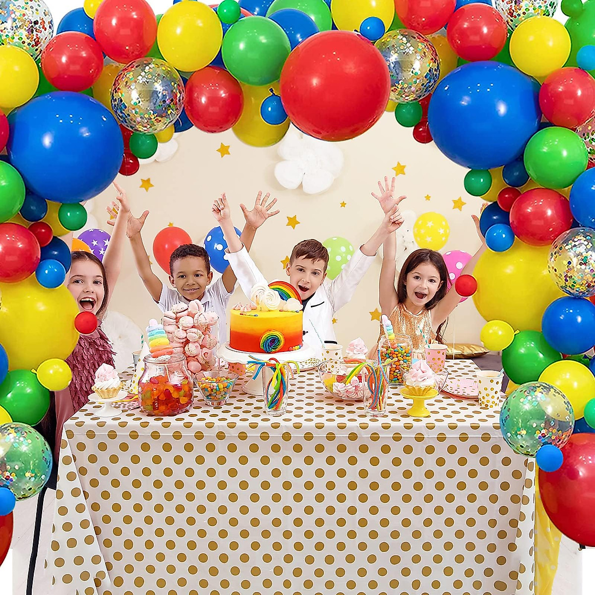 81 Pieces Color Building Block Party Decoration Set Building Block Balloon Arch and Background Kit Child Building Block Balloon Garland Photo Props