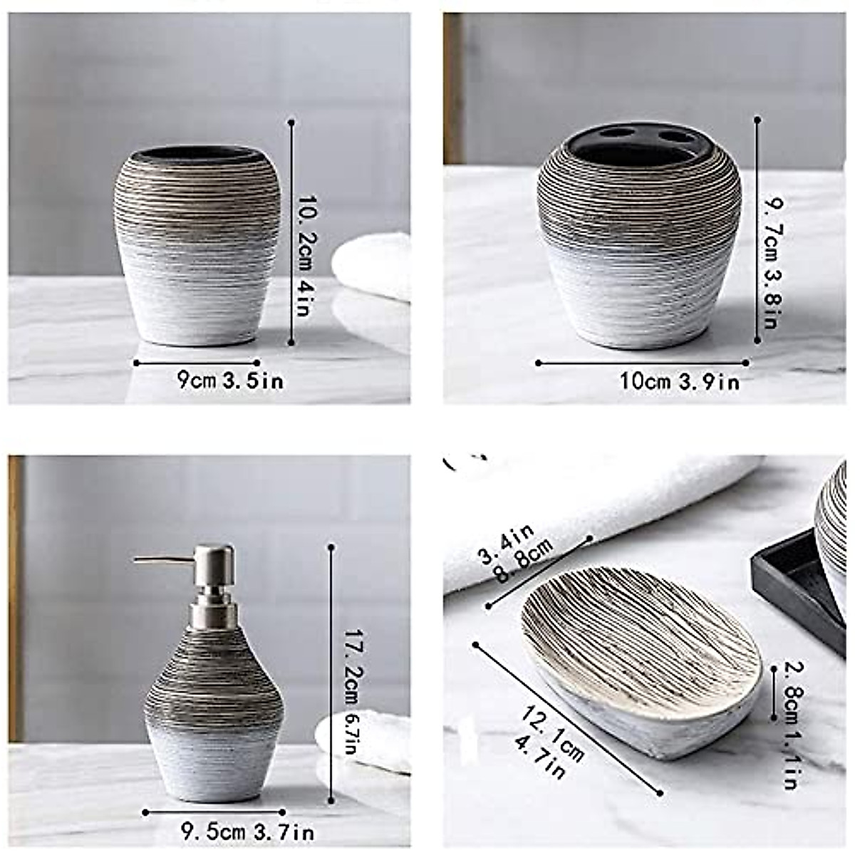 MADPET Soap Dispenser for Bathroom Kitchen, Bathroom Accessories Set Vintage Handmade Ceramic Bathroom 5-Piece Toilet Set Bathroom Supplies Set Wash Set, Toothbrush Cup Holder