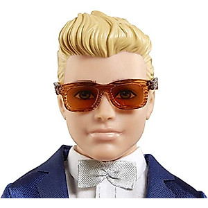 Barbie Ken Doll, Blonde Fairytale Groom with Satiny Blue Suit and 5 Accessories Including Bouquet and Wedding Cake
