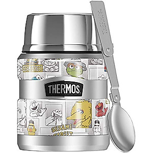 Sesame Street Character Comic Panels THERMOS STAINLESS KING Stainless Steel Food Jar with Folding Spoon, Vacuum insulated & Double Wall, 16oz