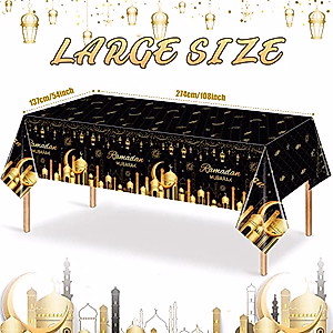 6 Pack Ramadan Plastic Tablecloth Decorations for Home, Eid Mubarak Ramadan Disposable Table Cover Decorations, Muslim Happiness Ramadan Eid Al-fitr Table Cloths for Ramadan Party Supplies, 54x108Inch