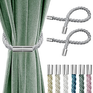 VIKIMORA 2 Pack Curtain Tiebacks for Draperys Gray, Strong Magnetic Curtain Tie Backs,Curtain Holders for Thick Drapes,Gray Cotton Rope Tie Backs for Heavy Duty Drapes,Gray