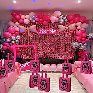 HYOUNINGF Pink Girls Party Supplies, 15PCS Large Doll Party Favor Gift Bags, Reusable Pink Party Goodie Candy Bags with Handle for Girls Birthday