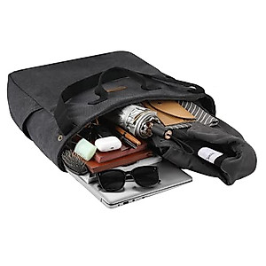 SMRITI Large Size Canvas handbags for women，shoulder bag with hand, hobo bags for women with Zipper Closure and metal concealed buckle(Black)