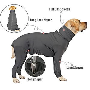 HDKUW Dog Recovery Suit, Dog Shedding Suit Onesie, After Surgery Dog Shirt, E Collar Alternative Anxiety Calming Shirt for Dog Gray XL