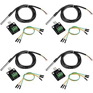 Weewooday 4 Sets DS18B20 Temperature Sensor Module Kit with 1 m/ 3.2 Ft Waterproof Digital Stainless Steel Probe -55 to +125 Degrees Celsius, Compatible with Raspberry Pi