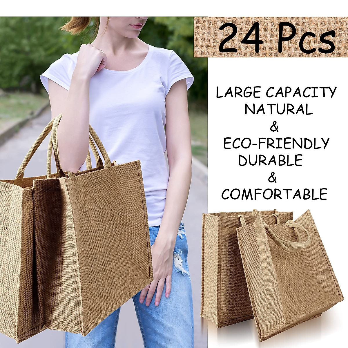 36 Pcs Burlap Gift Bags Burlap Tote Bag with Handles Small Reusable Burlap Bags Jute Bridesmaid Bags Welcome Lined Blank Totes for Wedding, Shopping, Grocery, DIY, Beach, Party, 11 x 9.5 x 3.9 Inch