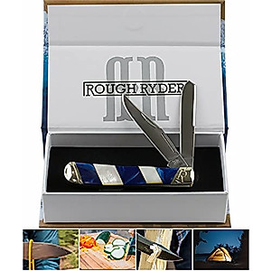 Rough Rider Blue Ocean White Trapper Pocket Knife Rr2021 Open Folding Blades Outdoor Survival Hunting Knife for Camping by Survival Steel