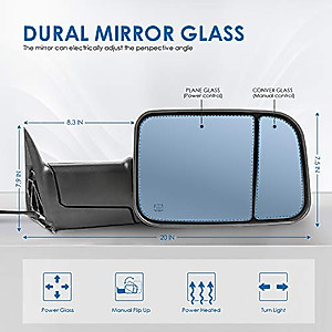 MOSTPLUS Towing Mirror Compatible for 1998-2002 Dodge Ram 1500 2500 3500 Power Heated Mirror w/Led Turn Light (Black)