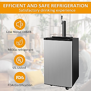 3.4 Cu.Ft. Kegerator, Keg Beer Cooler for Beer Dispensing with 4 Casters, CO2 Cylinder, Temperature Control, Drip Tray, Black Stainless Steel