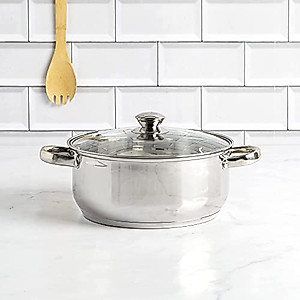 Ecolution Stainless Steel Stock Pot with Encapsulated Bottom Matching Tempered Glass Steam Vented Lids, Made Without PFOA, Dishwasher Safe, 5-Quart, Silver