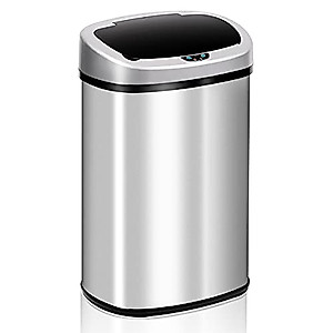 Dkeli Automatic Trash Can Stainless Steel Kitchen Garbage Can with Lid, 13 Gallon / 50 Liter Touchless Home Office Living Room Bedroom Bathroom Trash Bin
