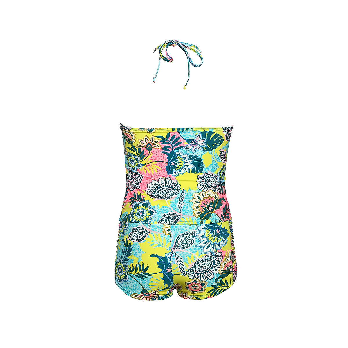 Hobie Girls' Strappy High Neck Tankini Top & Shirred Boyshort Bottom Swimsuit Set, Multi//Venice Vibes, 8