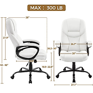Yaheetech High Back Executive Office Chair Faux Leather Managerial Chair Ergonomic Computer Meeting Chair Large Seat, Sturdy Metal Base,White