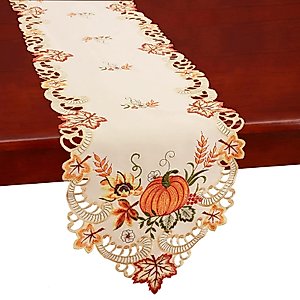 Simhomsen Thanksgiving Harvest Pumpkins Table Runners for Autumn Or Fall Decorations, Embroidery (14 × 69 Inches)