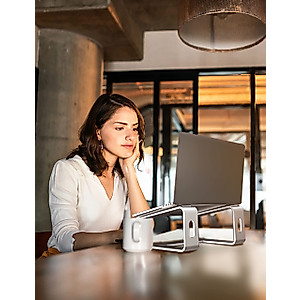 SOUNDANCE Laptop Stand, Aluminum Computer Riser, Ergonomic Laptops Elevator for Desk, Metal Holder Compatible with 10 to 15.6 Inches Notebook Computer, Silver