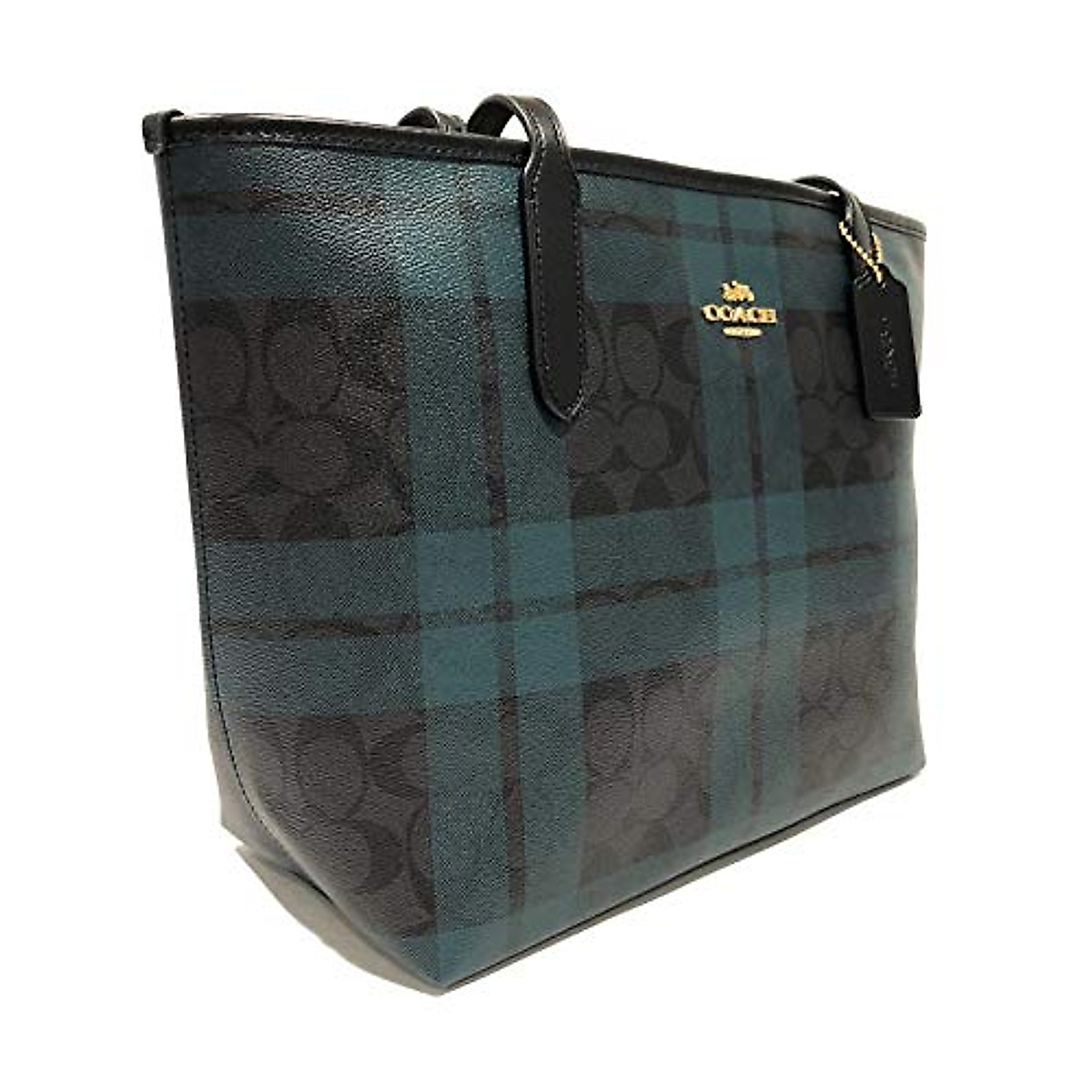 Coach Cross Grain Leather City Zip Tote Bag Purse (IM/Black Deep Ocean Multi)