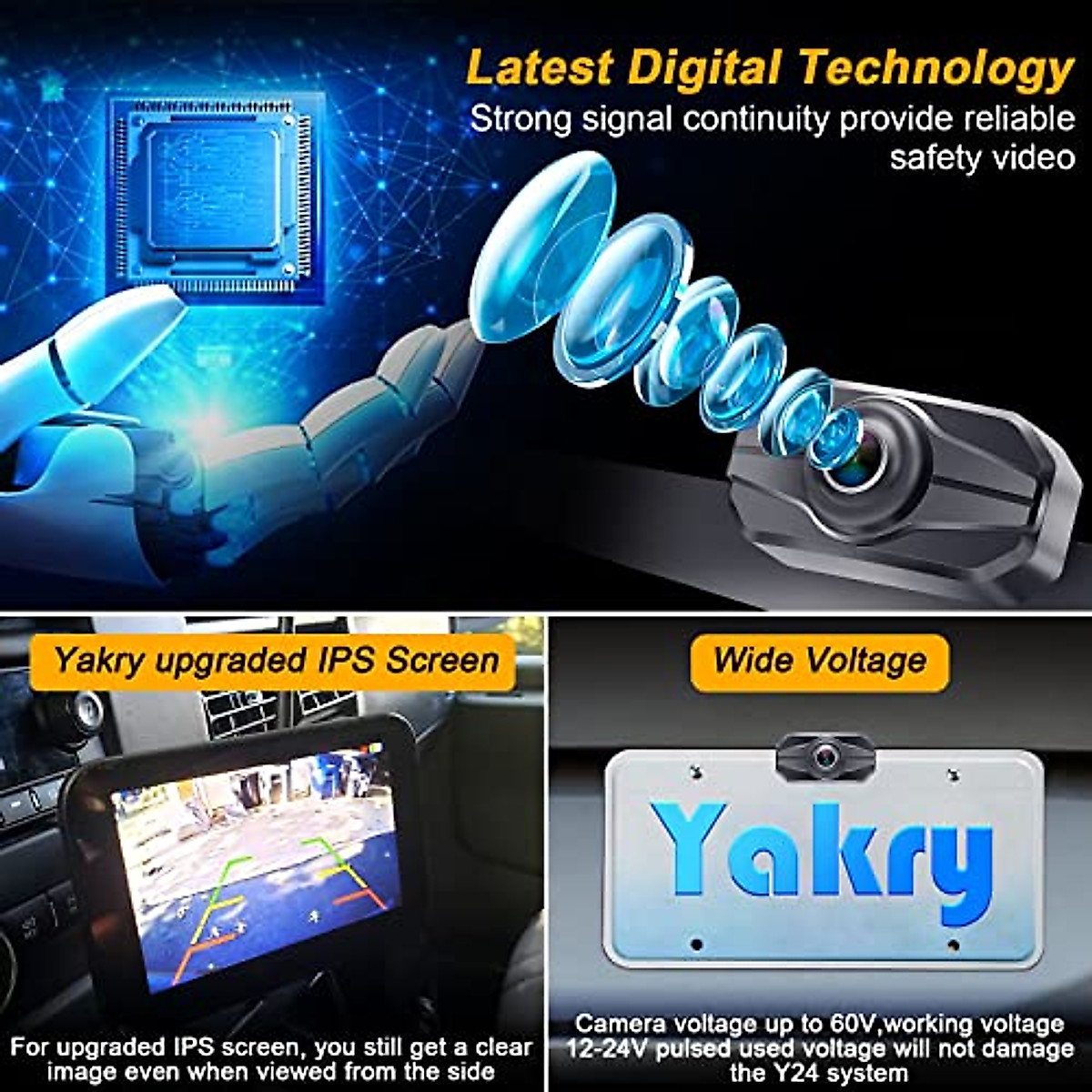 Yakry Wireless Backup Camera HD 1080P 5 Inch Monitor 2 Channels Kit System Bluetooth Hitch Rear View Reverse Cam Truck Car Camper RV Minivan Waterproof Night Vision DIY Gridlines Y24