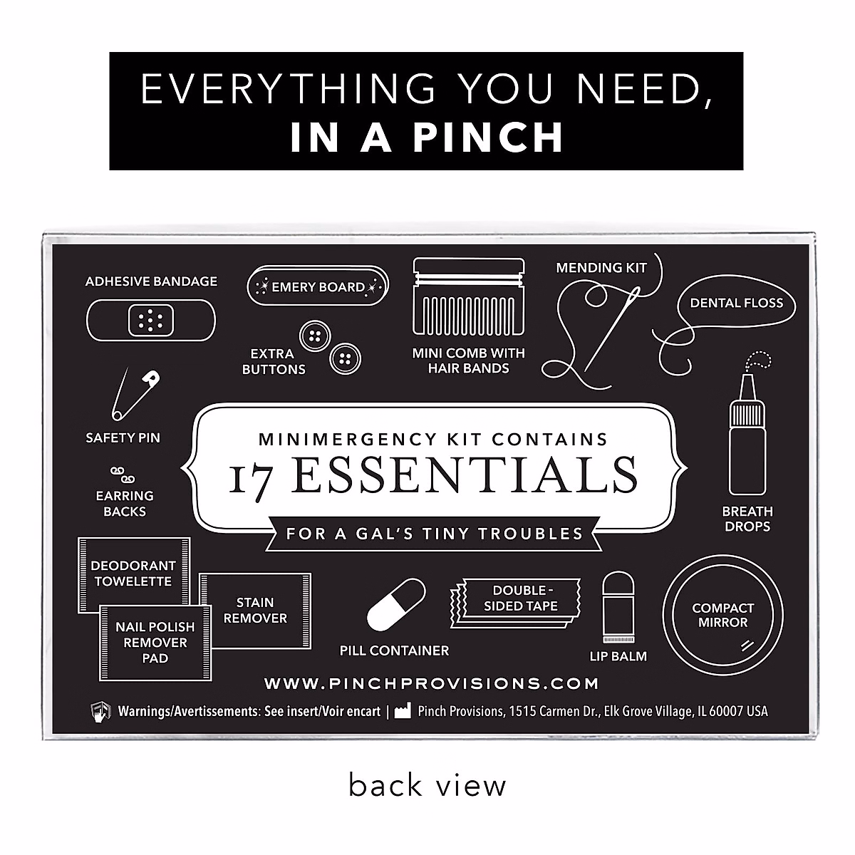 Pinch Provisions Minimergency Kit, Includes 17 Travel-Sized Cosmetic Essentials, Convenient for Purses, Emergency Beauty Accessories, Gifts for Holiday’s & Birthday’s, Edge Black