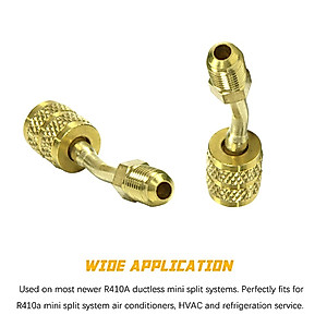 R410A Adapter 5/16 Inch SAE Female and 1/4 Inch Male Quick Coupler Angled Charging Vacuum Adapter R410A Connector with Thimble Mini Split System