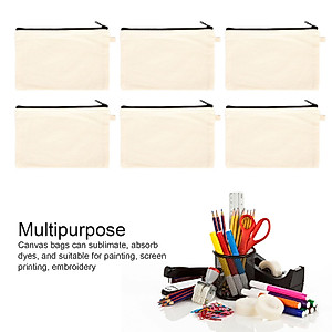Serlium Canvas Cosmetic Bag 10PCS Blank Canvas Pencil Case with Black Lanyard Portable Multipurpose Blank DIY Craft Bag for Travel Makeup Bag(White)