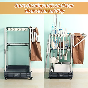 Janitorial cart Housekeeping cart Cleaning Cart on Wheels Housekeeping Caddy with Shelves Broom mop Holder