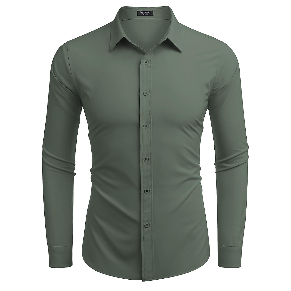 COOFANDY Mens Dress Shirts Long Sleeve Fitted Button Down Shirt Untucked Shirt Army Green