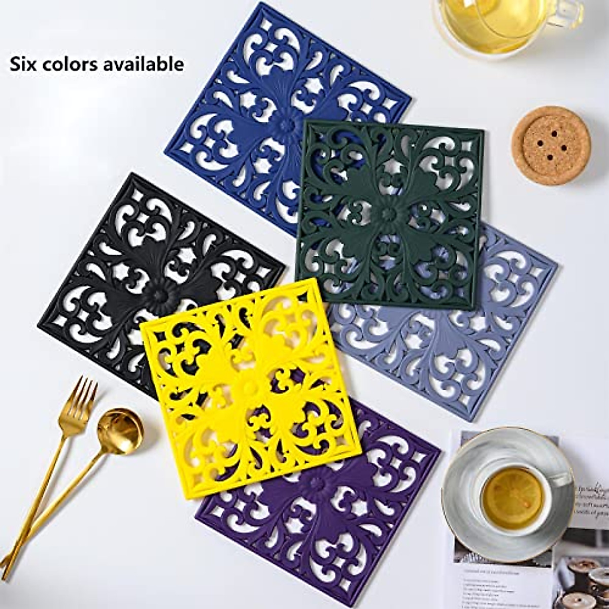 Smithcraft Silicone Trivets for Hot Dishes, Square Trivet Mat for Hot Pots and Pans, Hot Pads for Kitchen, Heat Resistant Mats for Counter & Table, Multi Function Silicone Pot Holders Set of 3 Green