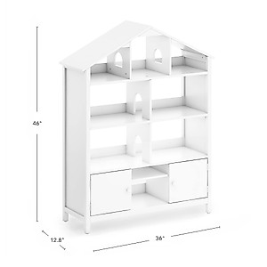 Martha Stewart Kids Jr. Dollhouse Bookcase - Creamy White: Wooden Organizer Shelves with Two Storage Compartments for Books, Dolls, Toys, and School Supplies | Children's Bedroom Furniture - Ages 3-8