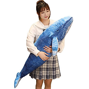 Jensquaify Whale Stuffed Animal, Blue Whale Shark Plush Hug Pillow Ocean Stuffed Toy, 43.3"