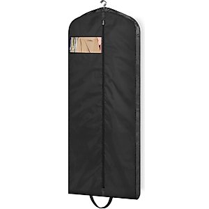 MISSLO 65" Gusseted Hanging Garment Bags for Travel Long Dress Cover Water Resistant Sturdy Fabric Dress Bags for Gowns Long Closet Clothes Protectors, Black