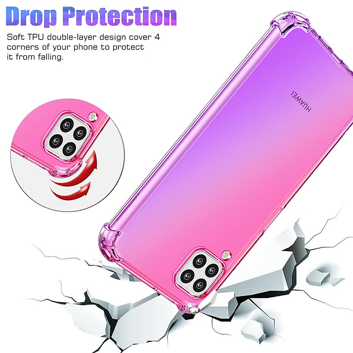 Gufuwo Case for Huawei P40 Lite 4G/Nova 6 SE/Nova 7i JNY-L21A Cute Case Girls Women, Gradient Slim Anti Scratch Soft TPU Phone Cover Shockproof Protective Case for Huawei P40 Lite 4G (Pink/Purple)