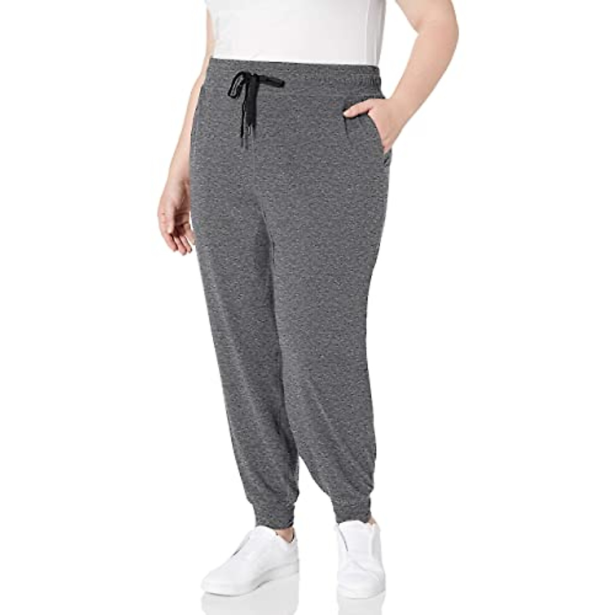 Amazon Essentials Women's Brushed Tech Stretch Jogger Pant (Available in Plus Size), Dark Grey Space Dye, Large