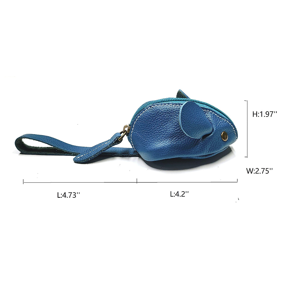 Genuine Leather Mouse Coin Purse Wallet, Womens Change Purse with Zipper, Cute Soft Leather Coin Pouch Mini Size (Blue)