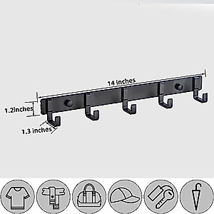 LUYU Wall Mounted Hook Rack 5 Haning Hooks Black Wall Hooks for Hanging Coat Hanger Wall Coat Rack with Hooks Towel Hooks for Bathrooms Space Saving Aluminum（2 Pack）