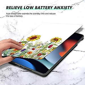 Azmyeuo Cover for iPad 9th/8th/7th Generation, Case for 10.2 Inch iPad 9th/8th/7th Generation 2021/2020/2019 - Premium Folio Stand Case - Auto Wake/Sleep and Multiple Viewing, Sunflower