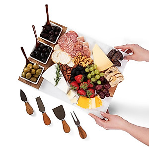 Acacia Wood and Marble Charcuterie Board Set - 11 Piece Cheese Board Serving Platter - Includes Knives, Bowls, Spoons - Gift Appetizer Board with Accessories - Housewarming and Holiday Unique Gift