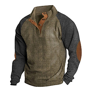 Ymosrh Men Sweatshirts, Casual Quarter Button Pullover Sweatshirt Color Block Fashion Sweaters Tops Ropa Para Gym Hombres Workout Hoodies For Crew Neck White Sweatshirt Sweater (XXL, Army Green)