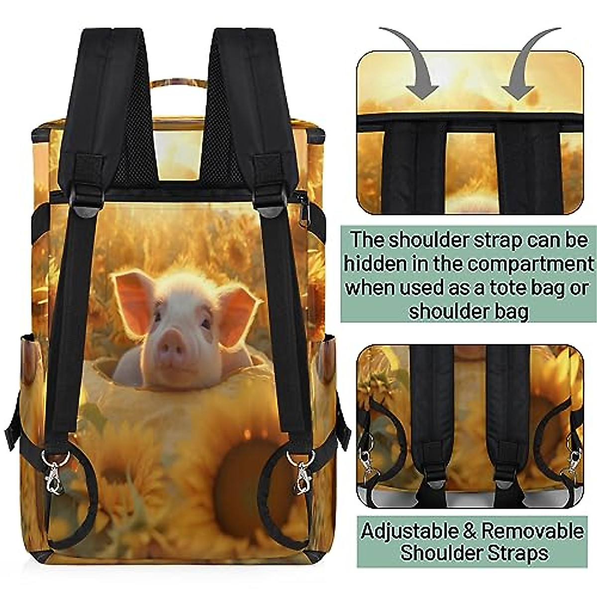 Animal Cute Pig in Sunflowers（04） Gym Duffle Bag for Traveling Sports Tote Gym Bag with Shoes Compartment Water-resistant Workout Bag Weekender Bag Backpack for Men Women