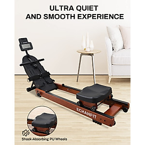 ECHANFIT Magnetic Wood Rowing Machine for Home Use with 16 Levels Adjustable Resistance, Foldable Rower with LCD Monitor, Tablet Holder and 350 LB Weight Capacity, No Assembly Required