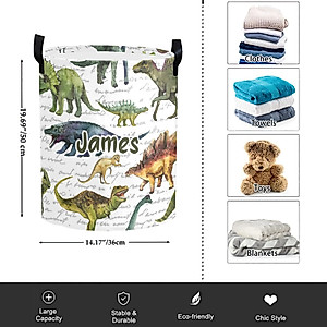 Jungle Dinosaur Personalized Laundry Basket Hamper,Collapsible Storage Baskets with Handles for Kids Room,Clothes, Nursery Decor