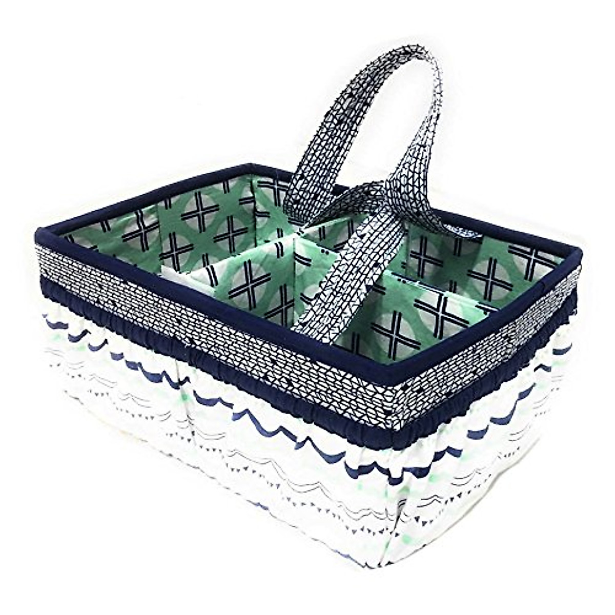 Bacati Tribal Nursery Fabric Storage Caddy with Handles, Mint/Navy
