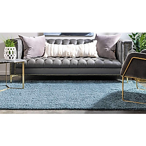 Unique Loom Studio Solid Shag Collection Urban Modern Super Soft & Plush Area Rug, 5 ft x 8 ft, Slate Blue