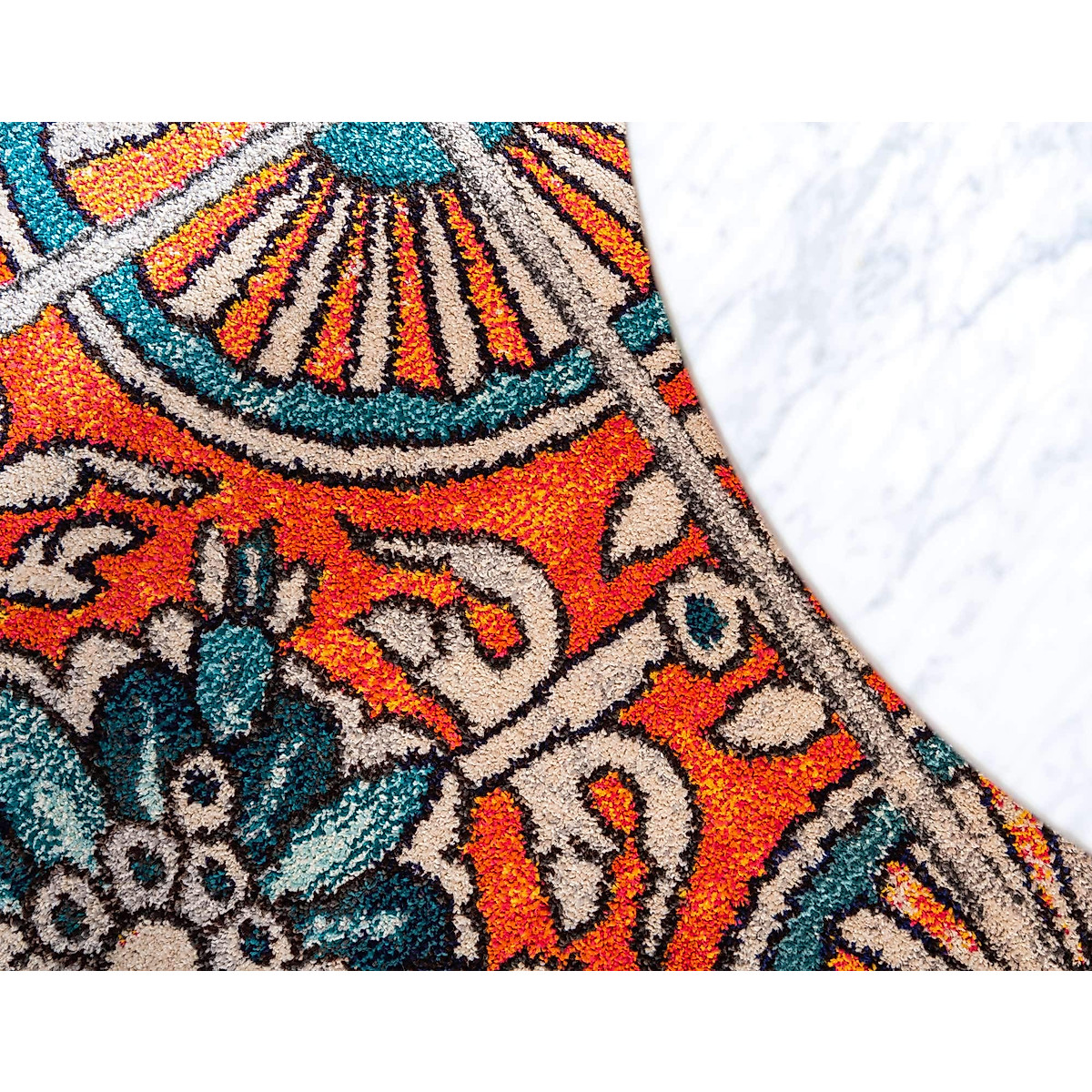 Unique Loom Estrella Collection Floral, Geometric, Vibrant, Modern, Abstract Area Rug (5' 0 x 8' 0 Rectangular, Orange/Blue)